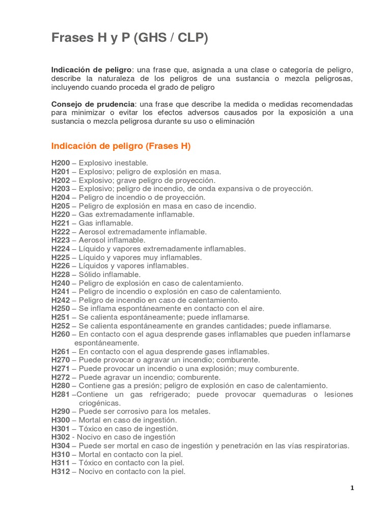 Frases H y P en Productos Químicos | PDF | Alergia | Agua