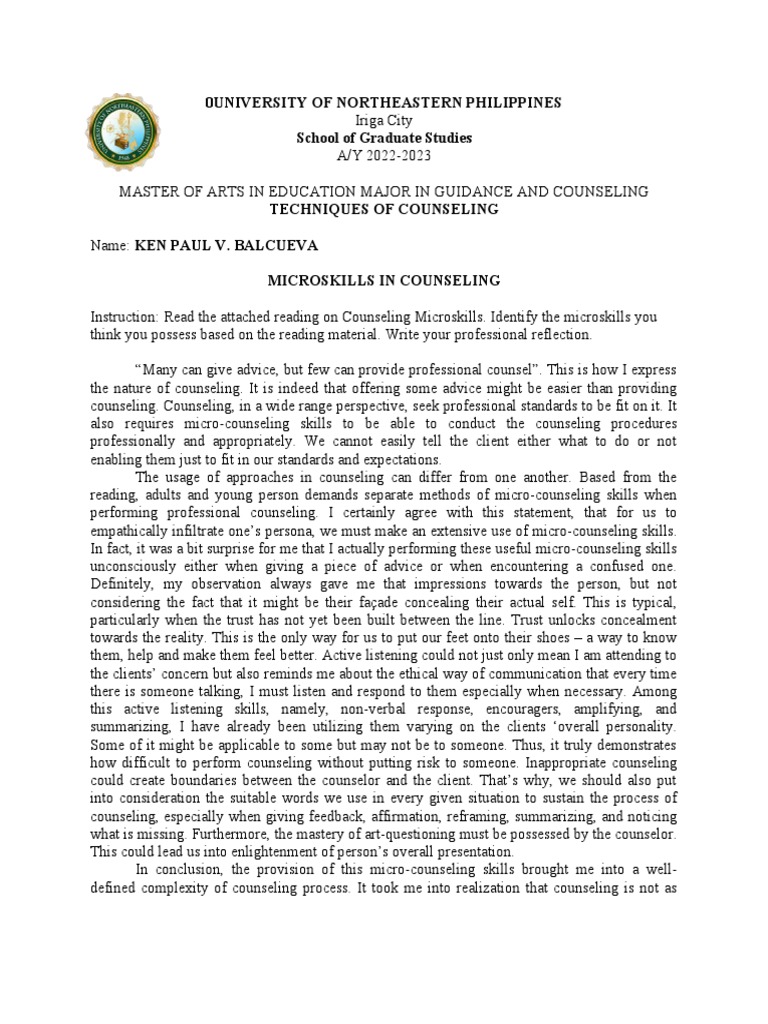 MICROSKILLS IN COUNSELING (MAED ACT) | PDF | Cognitive Science | Psychology