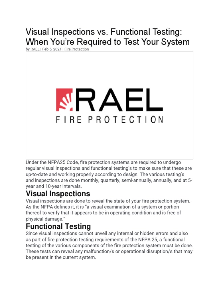 Visual Inspections Fire Protection System | PDF | Fire Sprinkler System ...