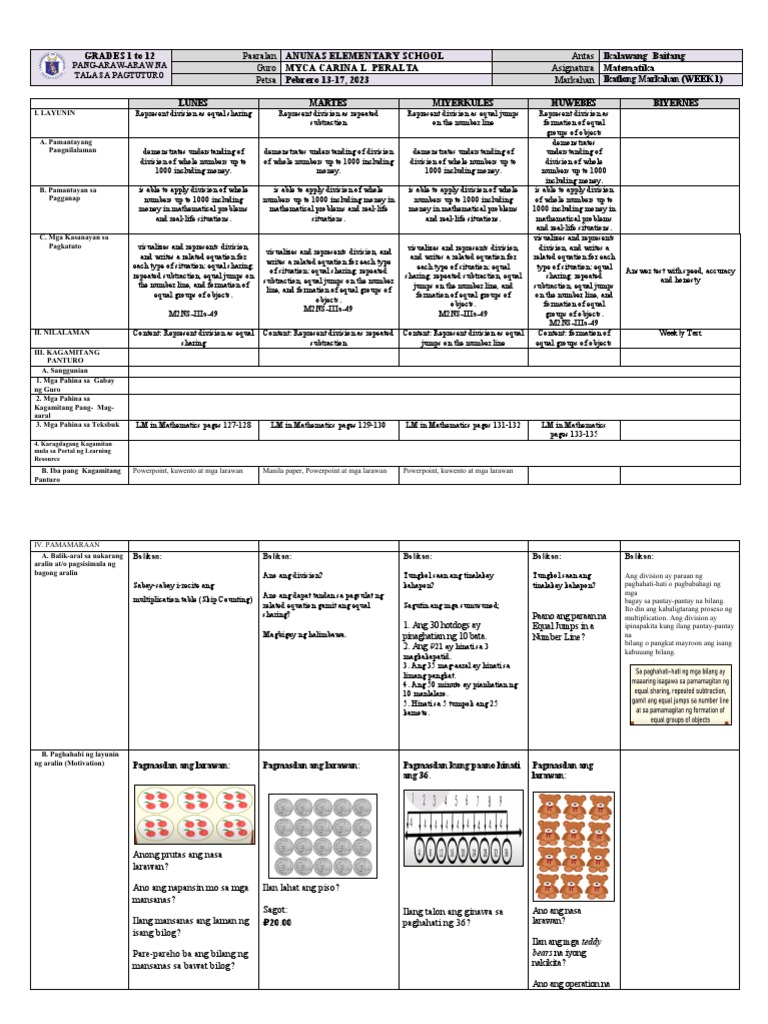 DLL Mathematics 2 q3 w1 | PDF | Division (Mathematics) | Abstract Algebra