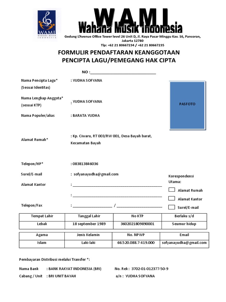 Formulir Pendaftaran & SKU Individu 2022 | PDF