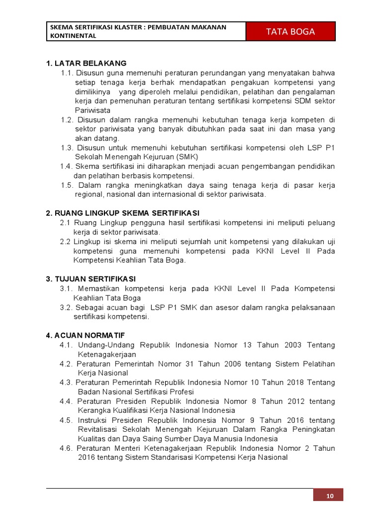 Skema Sertifikasi Kompetensi Tata Boga | PDF