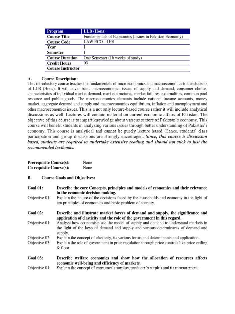 Economics Course Outline LAW ECON 1101 | PDF | Cost Of Living | Economics
