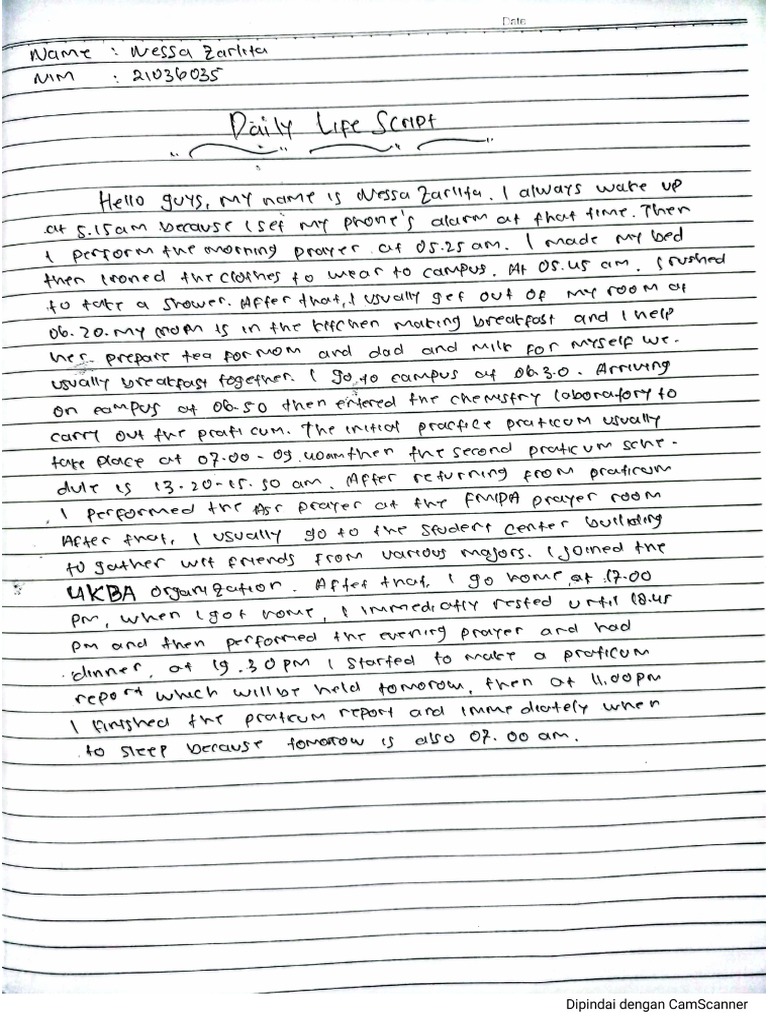 Nessa Zarlita - 21036035 - Daily Life Script | PDF