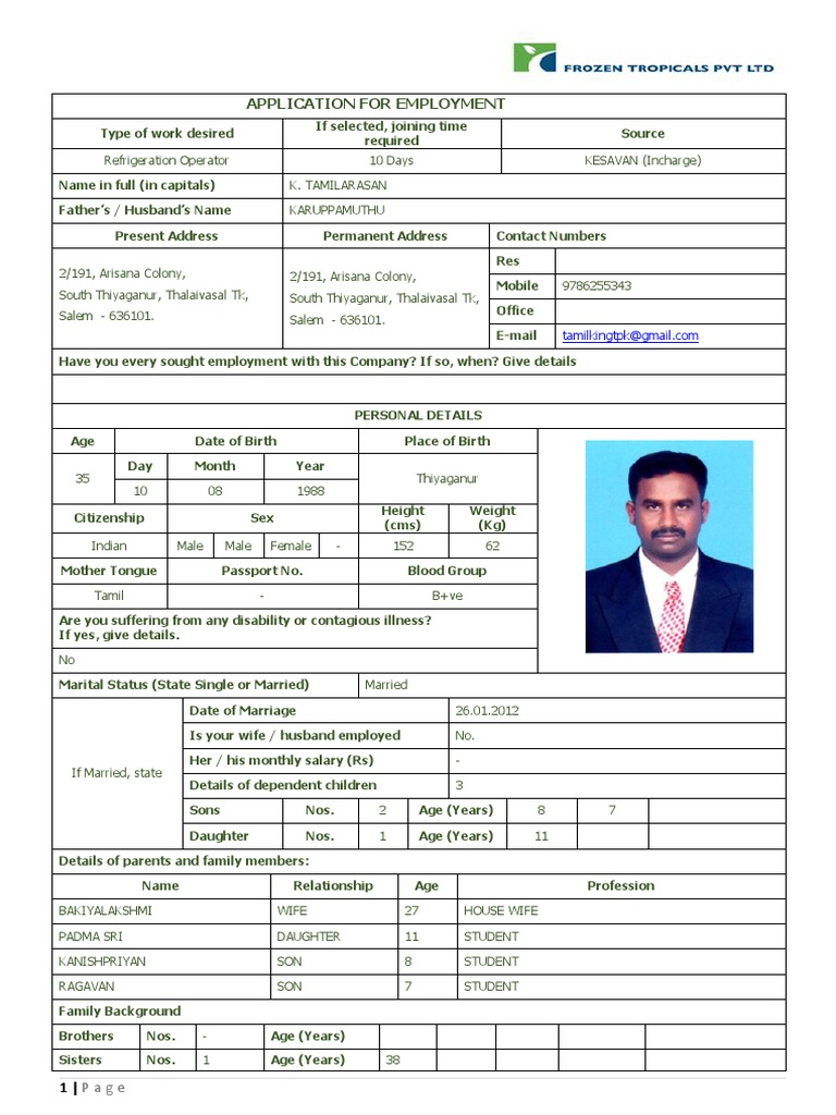 Employment Application for Refrigeration Operator | PDF | Social ...