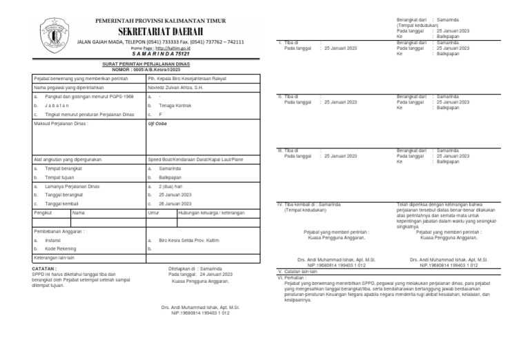 Format SPPD Perjalanan Dinas Daerah | PDF