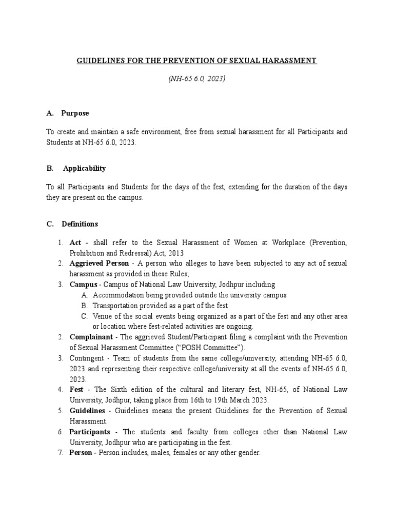 NH-65 2023 - PoSH Guidelines | Download Free PDF | Sexual Harassment ...