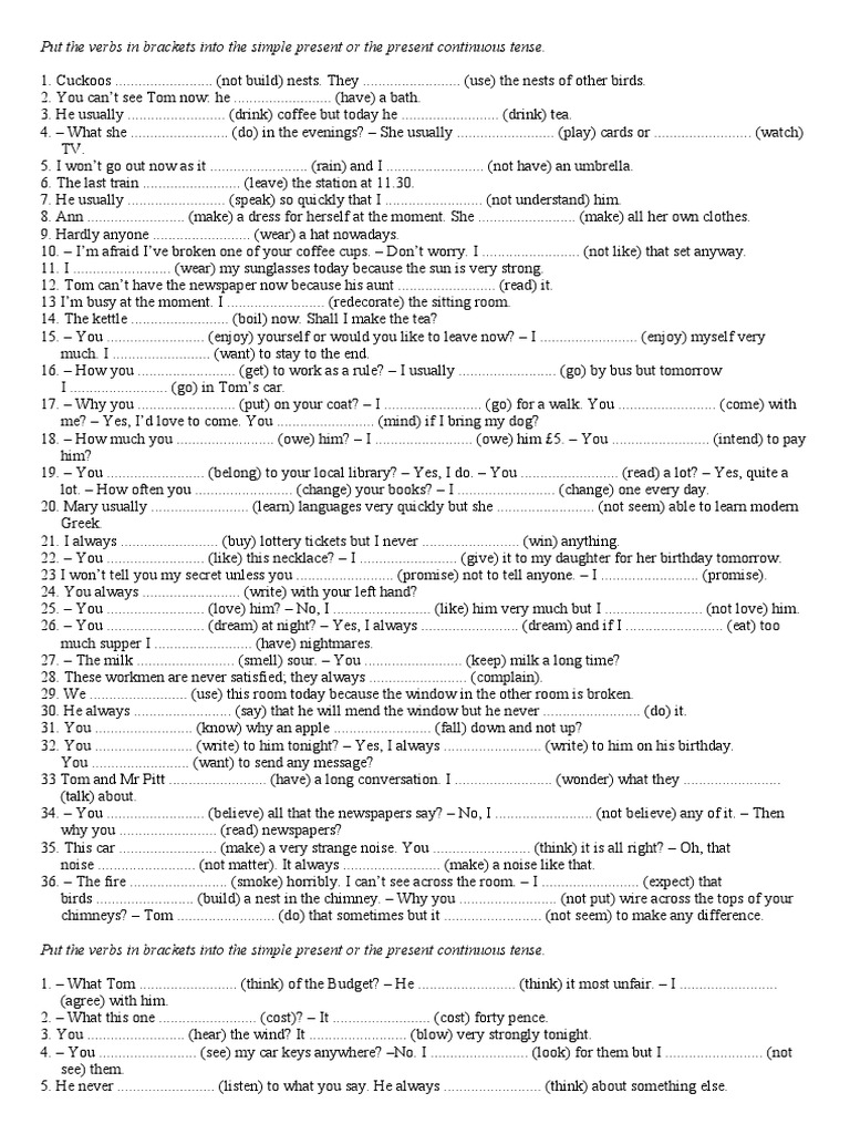 Angol Present Simple or Present Continuous - Nehéz - Diák | PDF ...