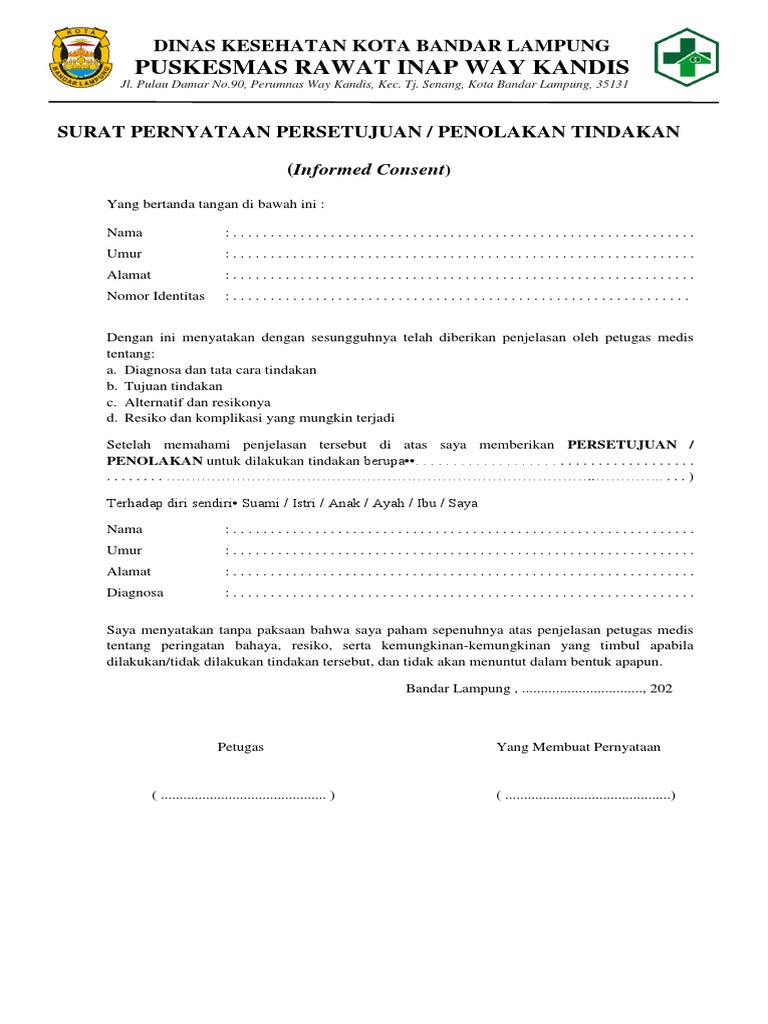Surat Persetujuan Tindakan Medis Puskesmas | PDF