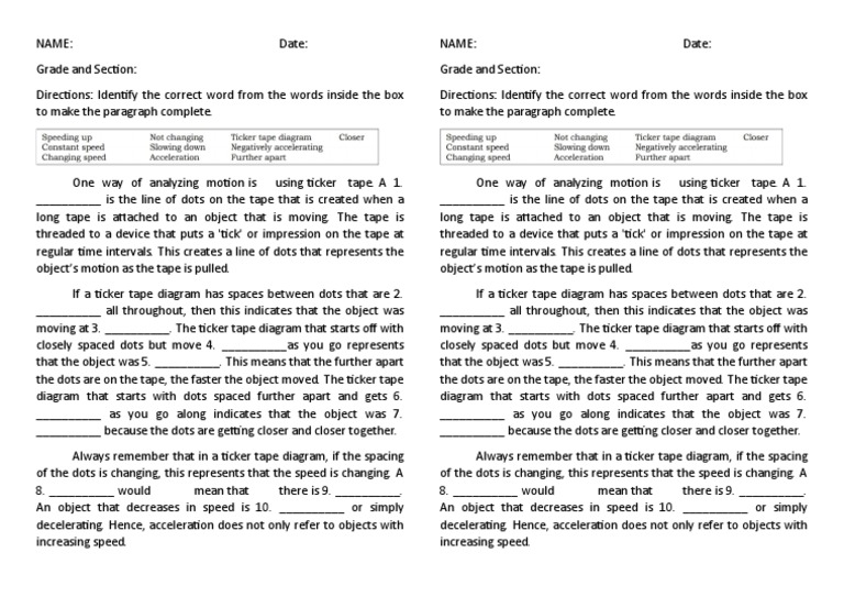 Activity Inn Ticker Tape Pdf Acceleration Physics