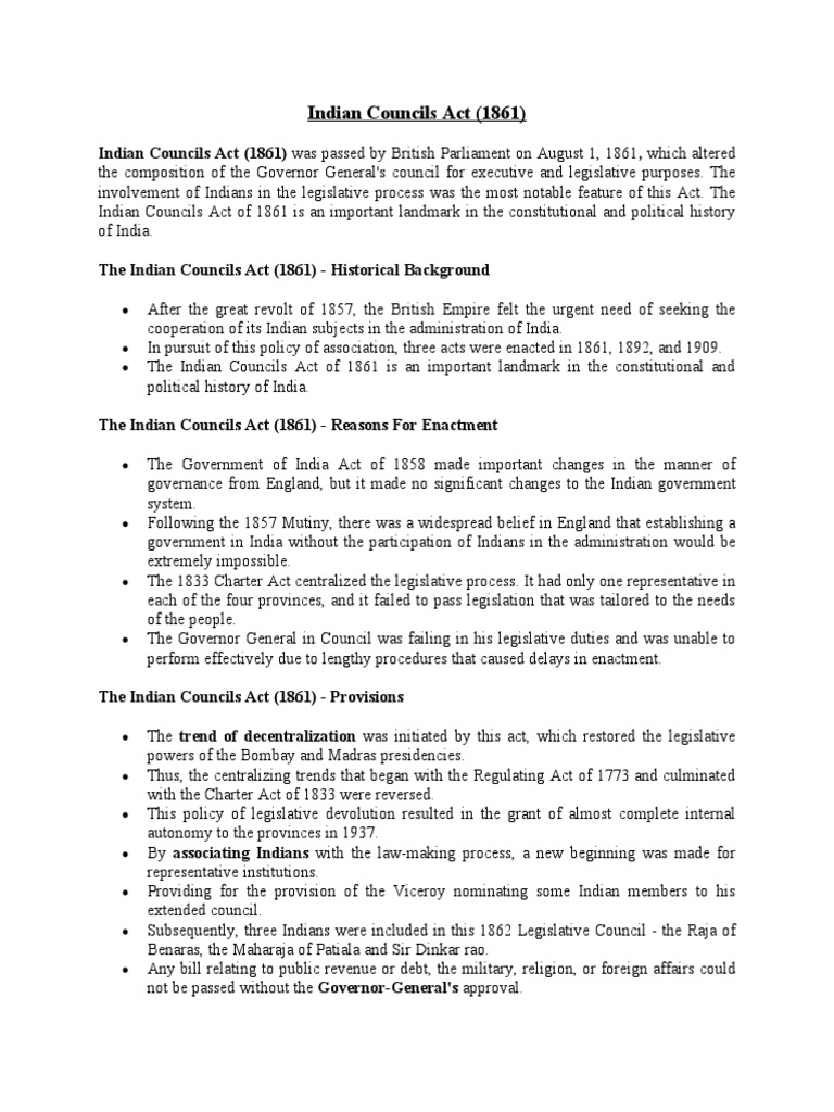 Indian Councils Act 1861 | Download Free PDF | Constitutional Law ...