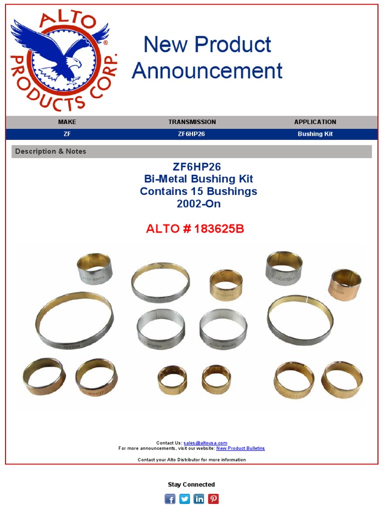 ZF6HP26 Bi-Metal Bushing Kit - Alto 183625B | PDF | Computing ...