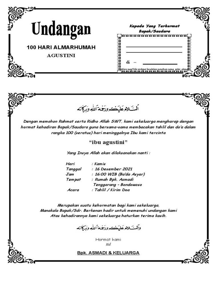 Undangan Tahlil 100 Hari 1 | PDF