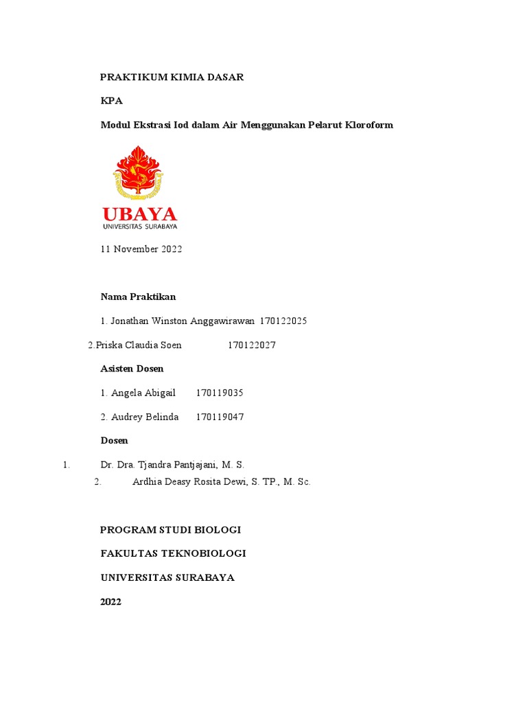 Ekstraksi Iod dengan Kloroform | PDF | Memasak, Makanan, & Anggur ...