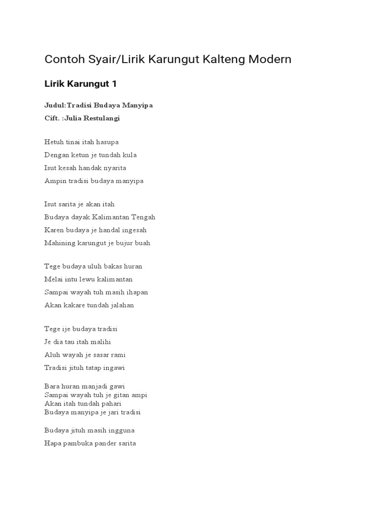 Contoh Syair Karungut Tradisi Budya Manyipa | PDF