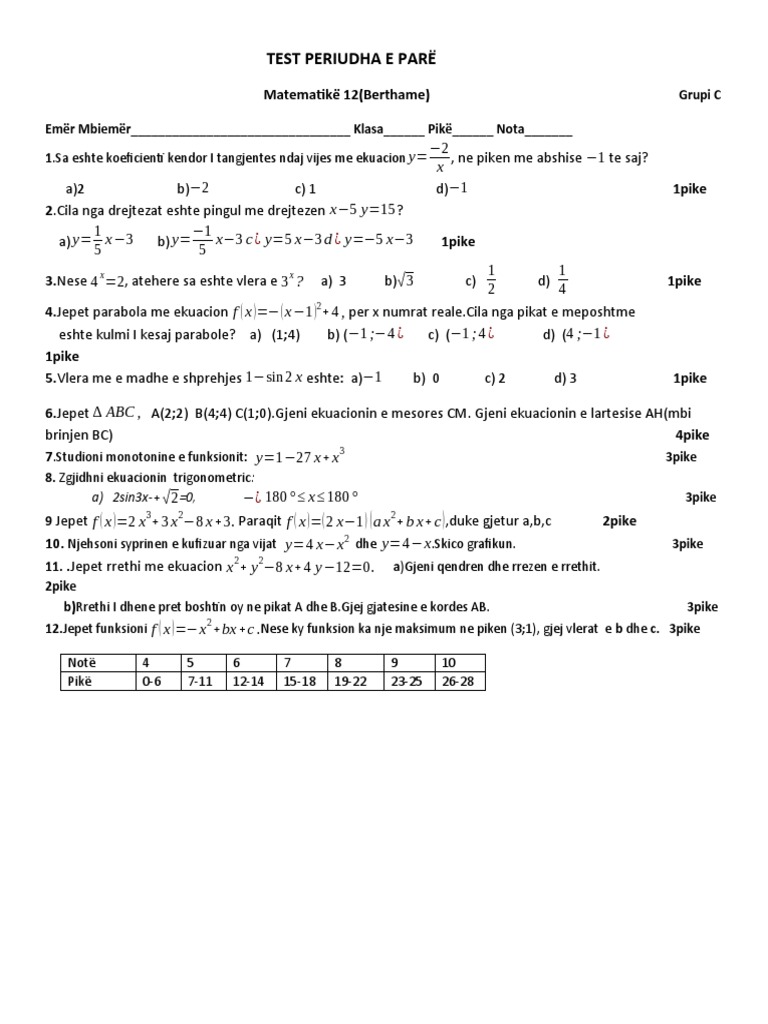 Test Periudha e Parë GR.C (Avance) | PDF