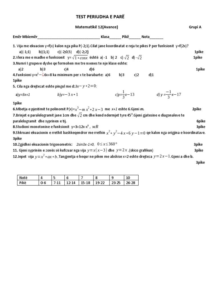Test Periudha e Parë Gr.a (Avance) | PDF