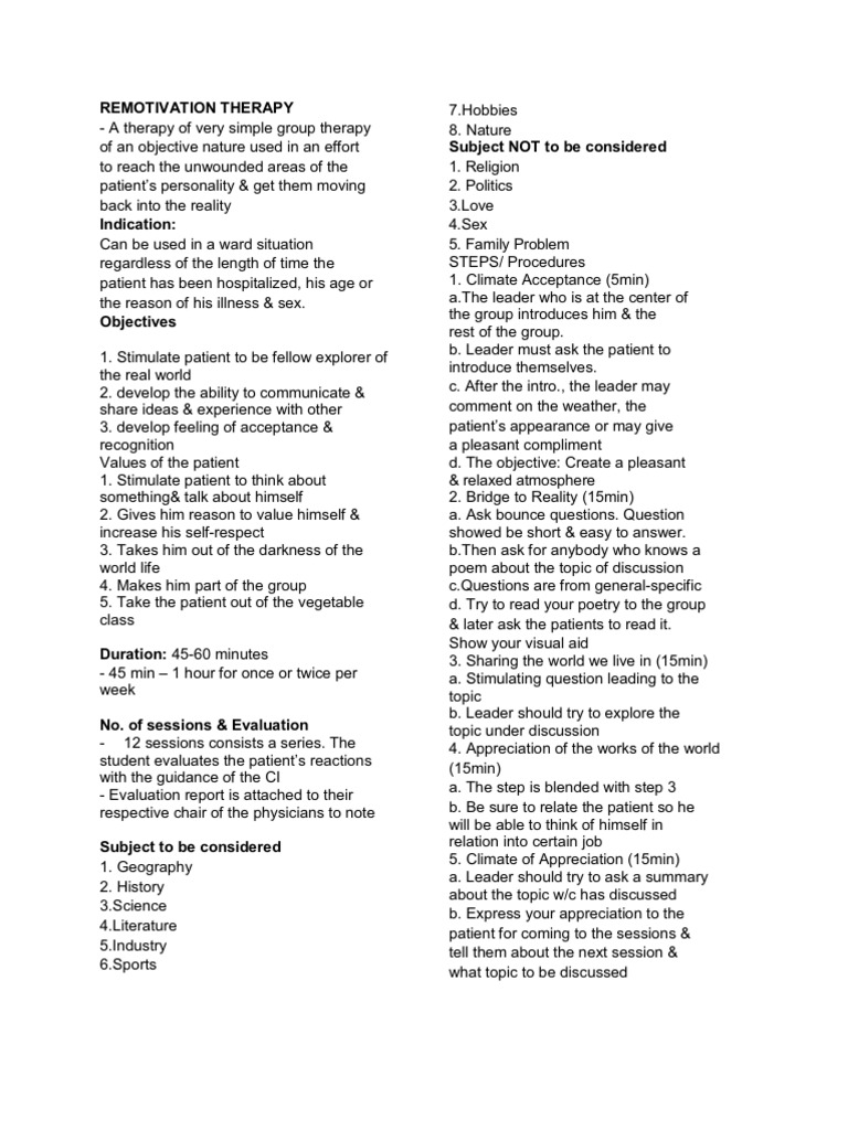 Remotivation Therapy for the Elderly | PDF