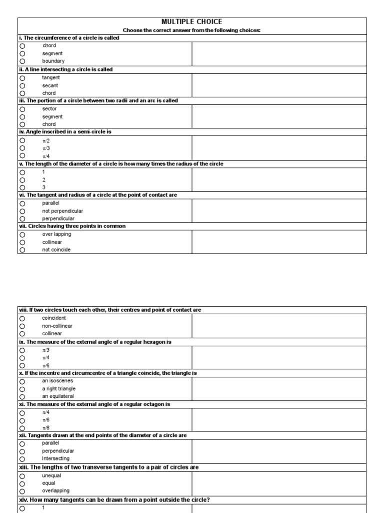 10-MATH-13 MCQs (Web) | PDF | Circle | Triangle