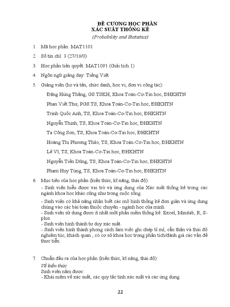 Xac Suat Thong Ke - MAT1101 - 2019 | PDF
