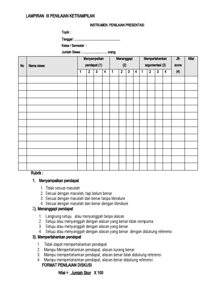 Instrumen Penilaian Presentasi Pdf - Riset