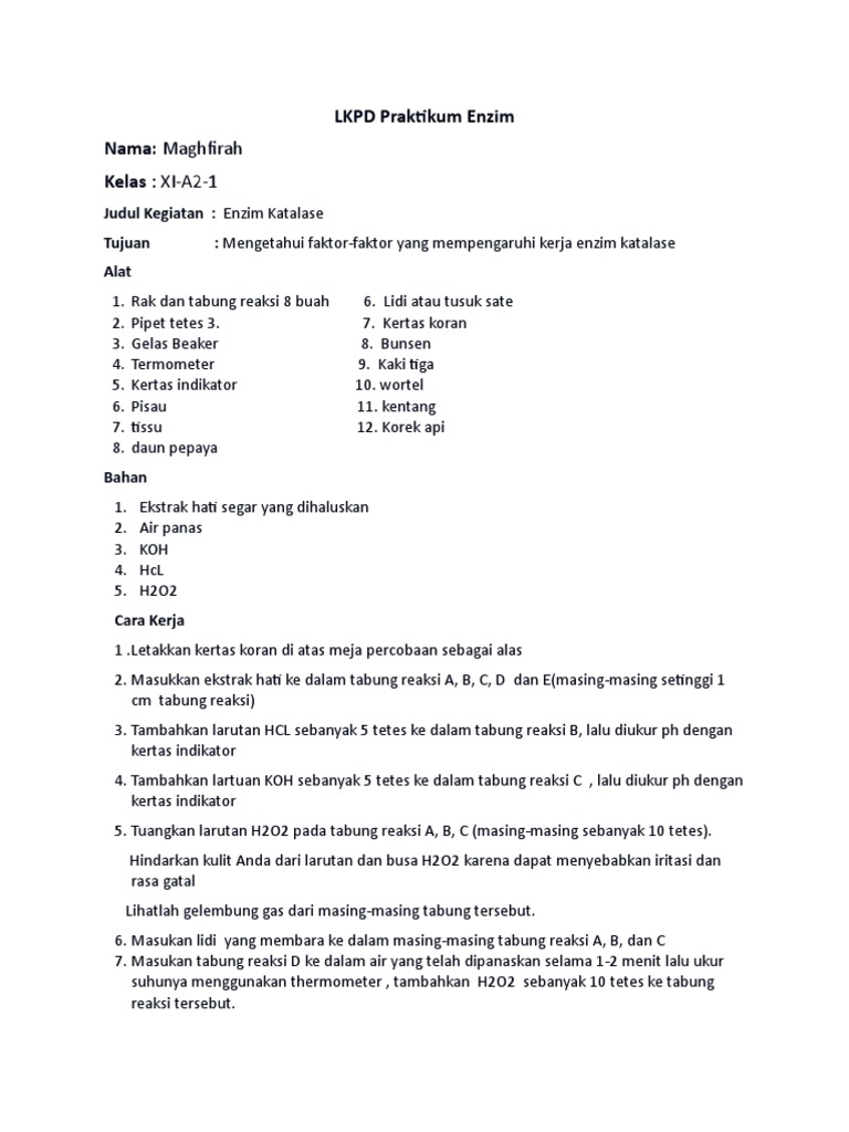 LKPD Praktikum Enzim | PDF