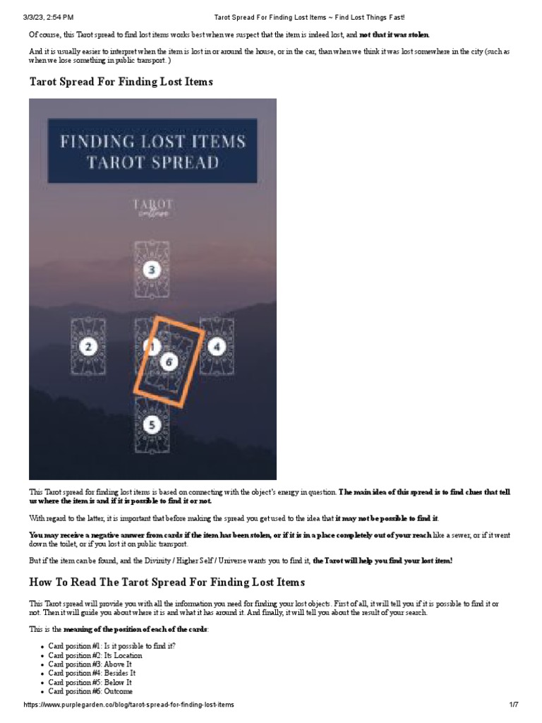 Tarot Spread For Finding Lost Items - Find Lost Things Fast! | PDF ...