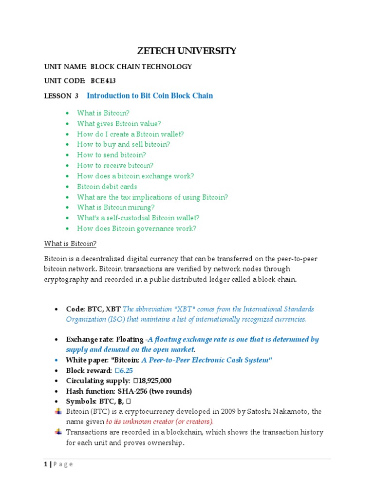 Lesson 3 Introduction To Bitcoin Block Chain | Download Free PDF ...