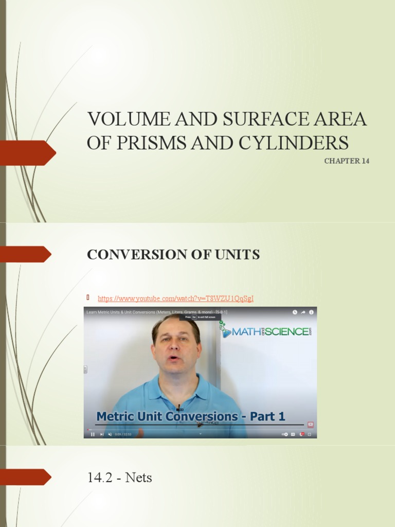 VOLUME AND SURFACE AREA OF PRISMS AND CYLINDERS ppt | PDF