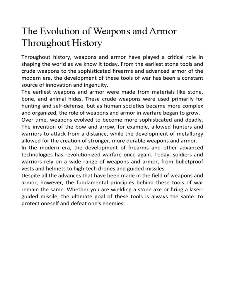 The Evolution of Weapons and Armor Throughout The History | PDF