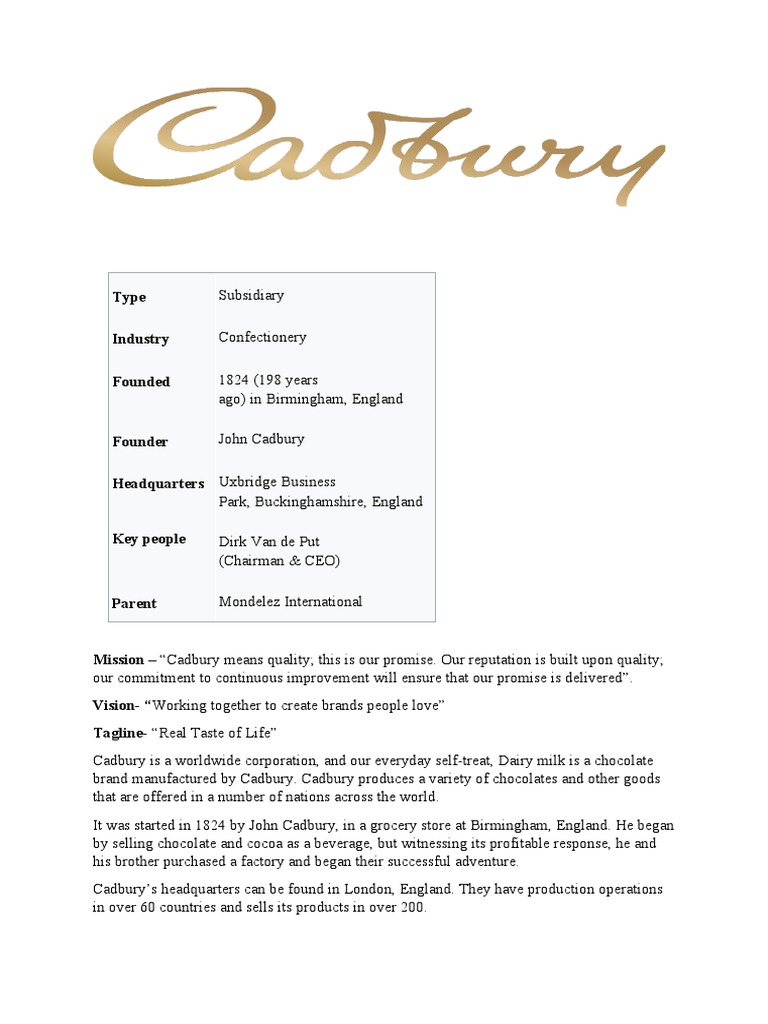 CADBURY | PDF | Market Segmentation | Chocolate
