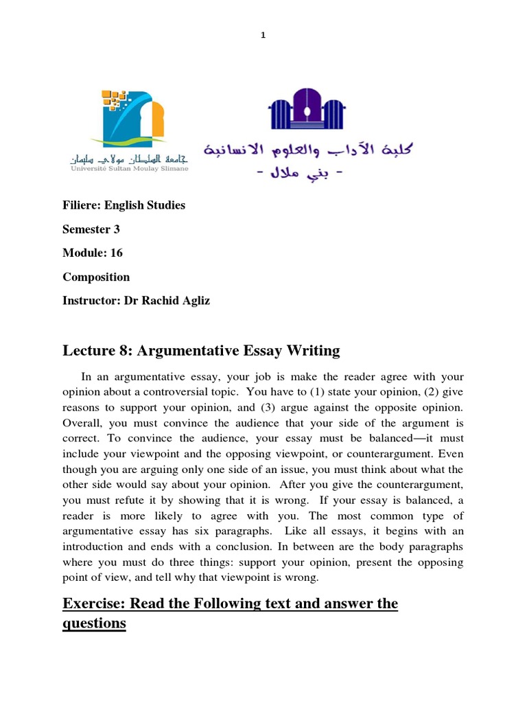 8 - M16 - Composition2, Lecture 8, Pr. Agliz | PDF | Libraries | Essays