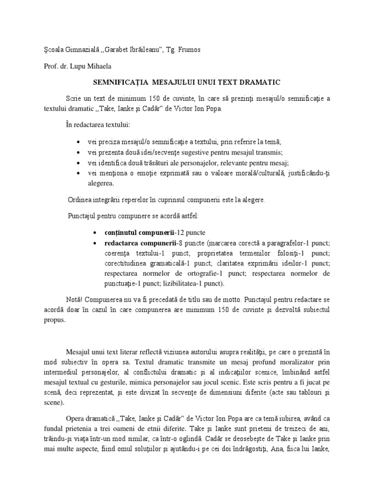 Mesaj Text Dramatic CL A 8 A | PDF