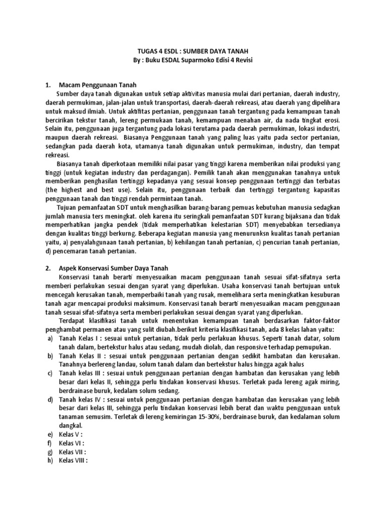Tugas 4 Esdl - Ringkasan Buku Suparmoko Materi Sumber Daya Tanah | PDF | Teknologi & Rekayasa