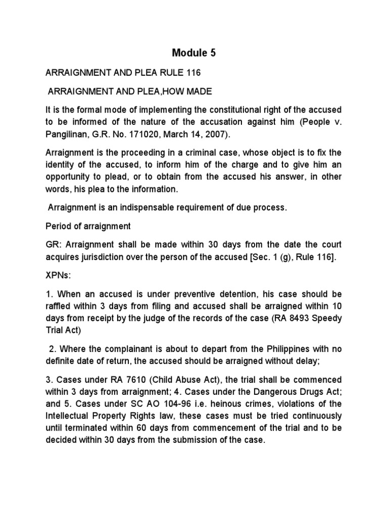 Modfule 5 Crim Pro | PDF | Plea | Arraignment