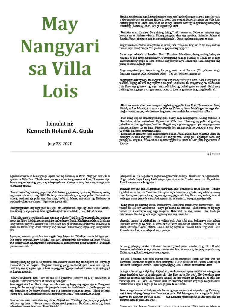 May Nangyari Sa Villa Lois | PDF