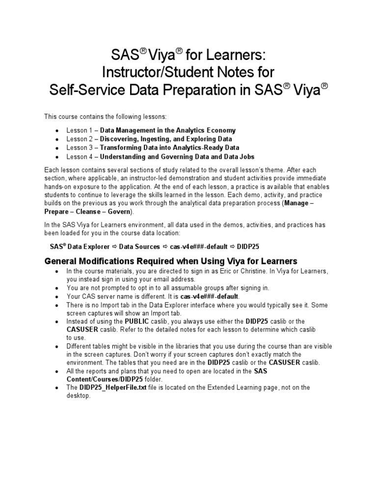 SAS Viya For Learners - DIDP25 | PDF | Sas (Software) | Learning
