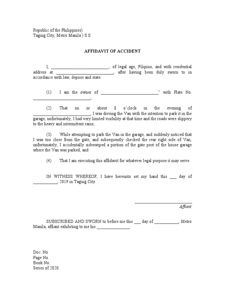 Template - Affidavit of Accident | PDF