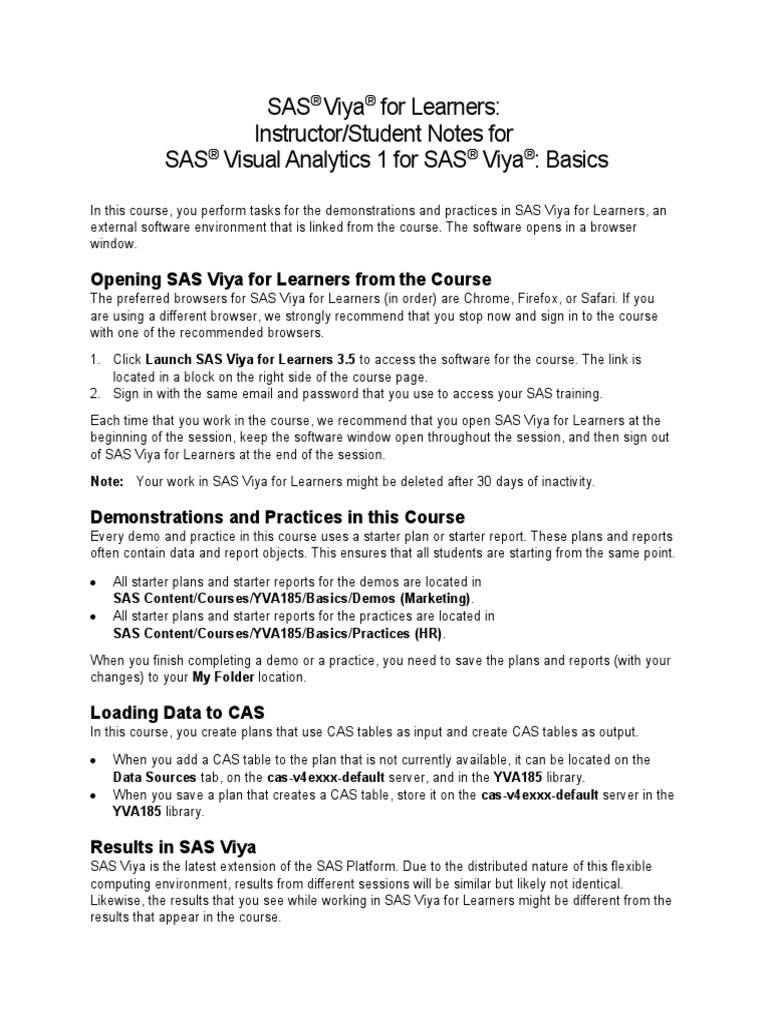 SAS Viya For Learners - YVA185 | PDF | Sas (Software) | Computer Engineering