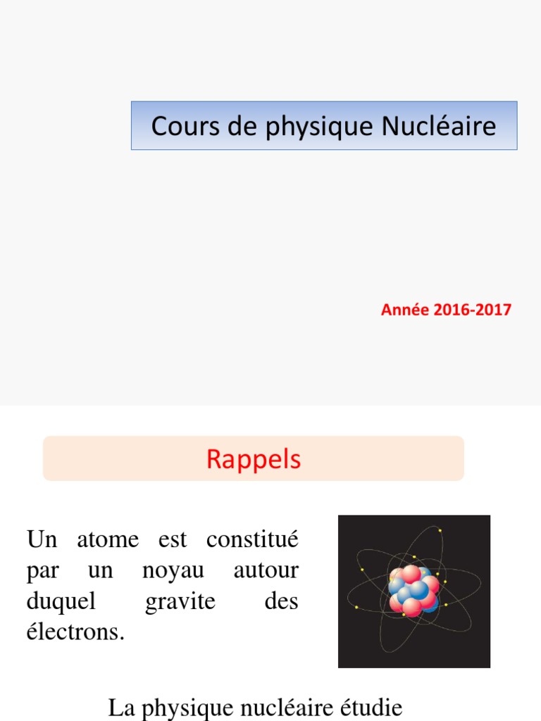 Cours Physique Nucleaire 2016 2017 | PDF | Noyau atomique | Physique nucléaire