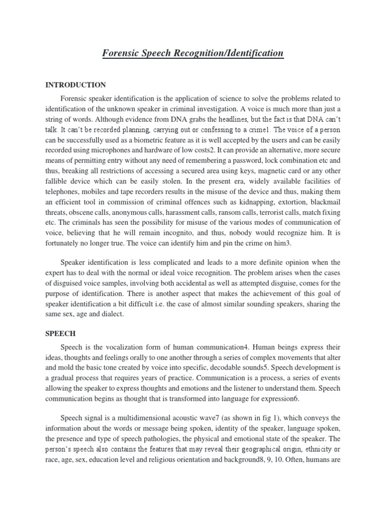 Forensic Speaker Identification Overview | PDF | Human Voice | Speech