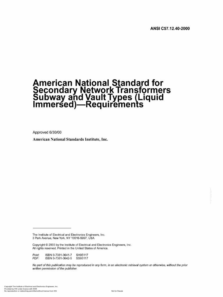 American National Standard For Secondary Network Transformers Subway ...