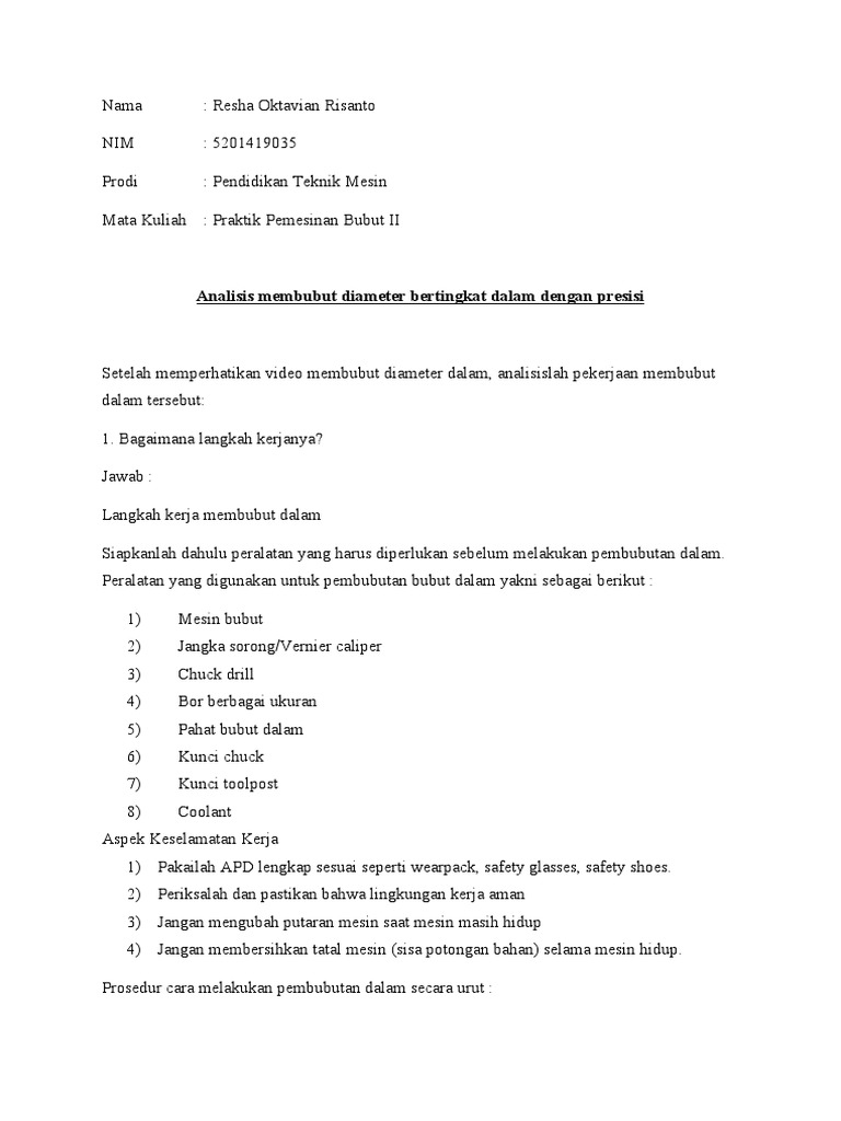 Analisis Membubut Diameter Bertingkat Dalam Dengan Presisi | PDF