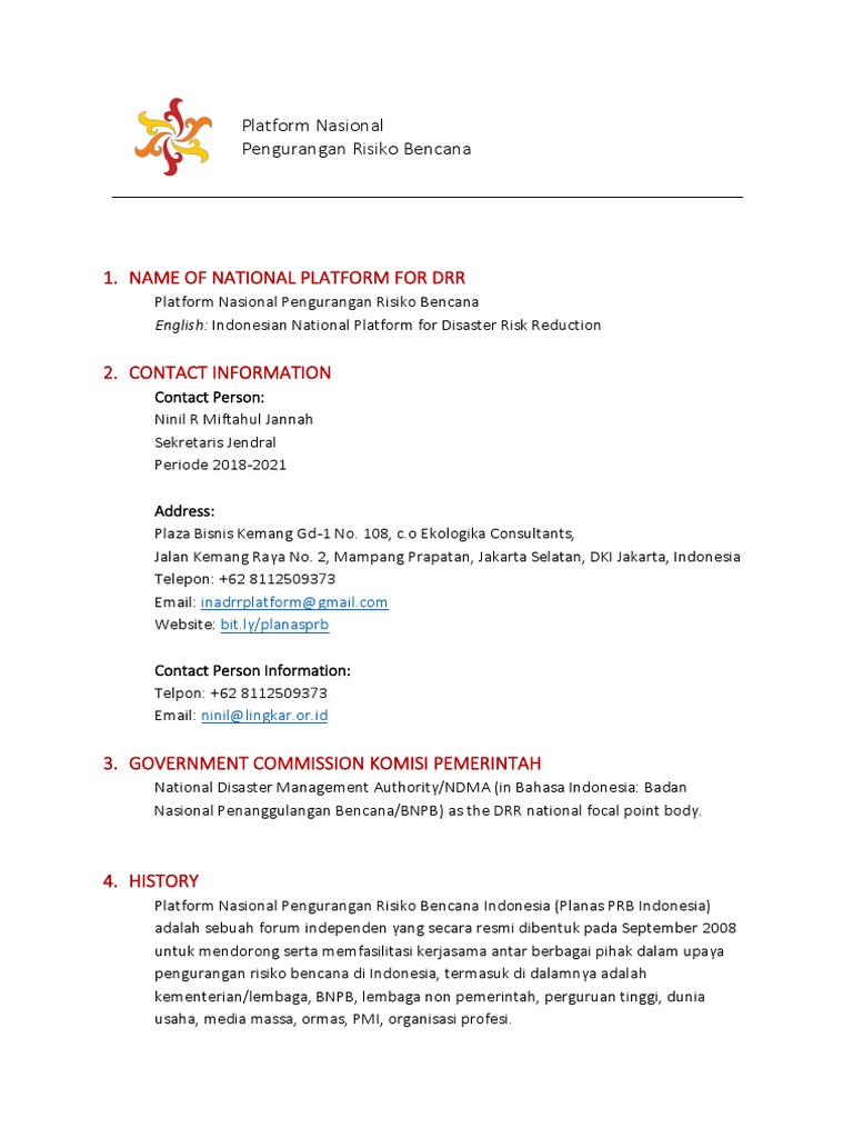 UNDRR - Indonesian National Platform For DRR | PDF | Ilmu Sosial