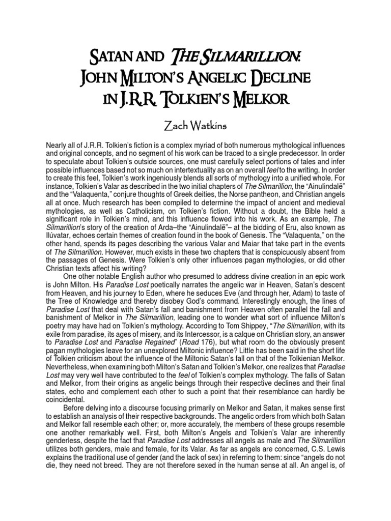 Milton's Influence on Tolkien's Depiction of Melkor's Rebellion | PDF ...