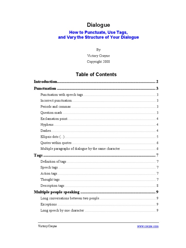 Dialogue How To Punctuate, Use Tags, and Vary The Structure of Your ...