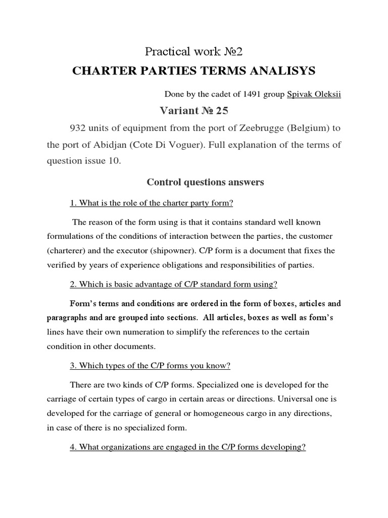 Spivak Oleksii Group 1491 Practical Work 2 | PDF | Shipping | Private Law