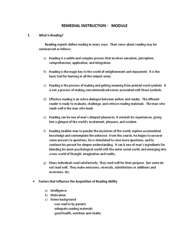 Remedial Instruction | PDF | Intellectual Disability | Reading ...