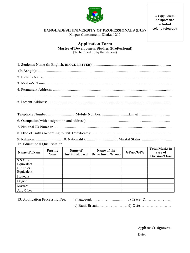 Master of Development Studies (Professional) Form | PDF