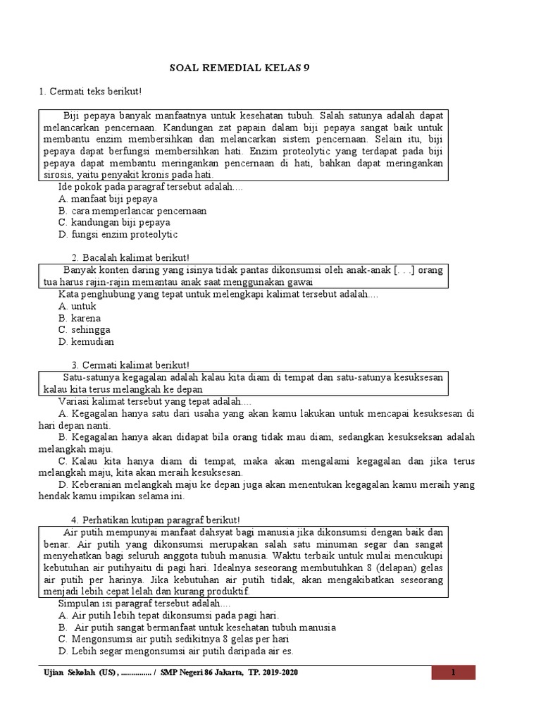 Soal Remedial 1 | PDF | Sains & Matematika